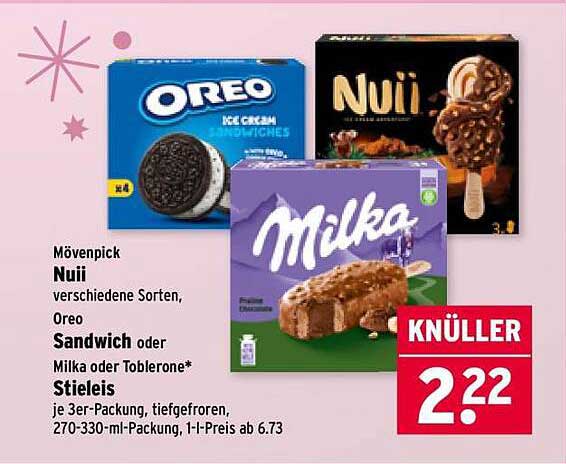 Mövenpick Nuii Stieleis Oder Milka/Toblerone Sandwich – 3Er-Pack ...