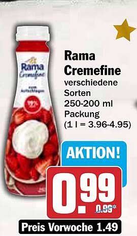 Rama Cremefine Verschiedene Sorten 250-200 Ml Angebot bei Hit ...