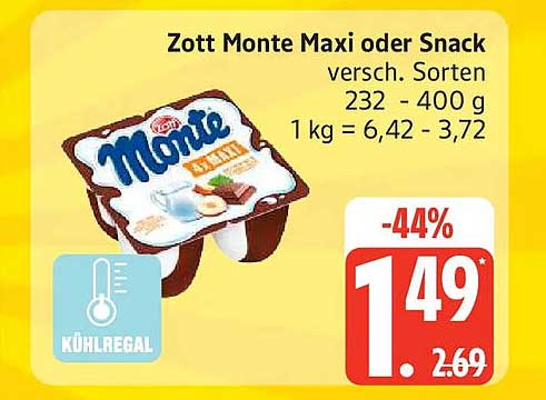 Zott Monte Maxi Oder Snack – Verschiedene Sorten Angebot bei Marktkauf ...