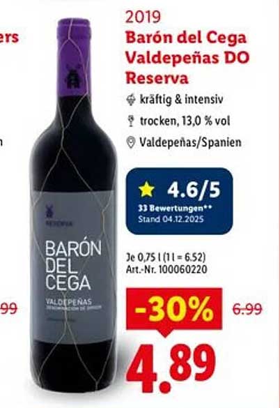 Barón Del Cega Valdepeñas Do Reserva Angebot bei Lidl - ProspektGuru.de
