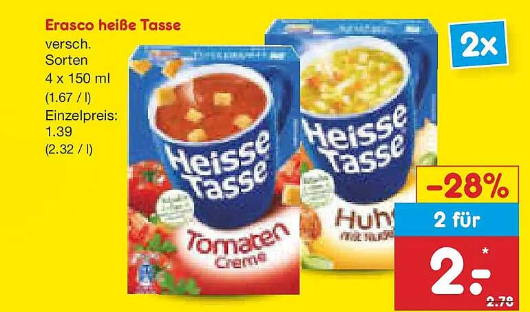 Erasco Heiße Tasse Verschieden. Sorten 4 X 150 Ml Angebot bei Netto ...
