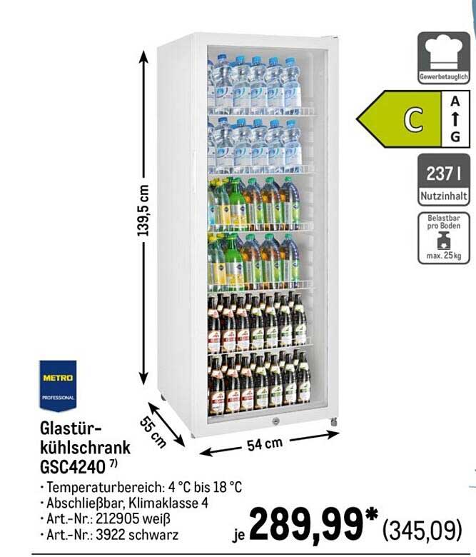 Glastürkühlschrank Gpc1046 Angebot bei METRO - ProspektGuru.de