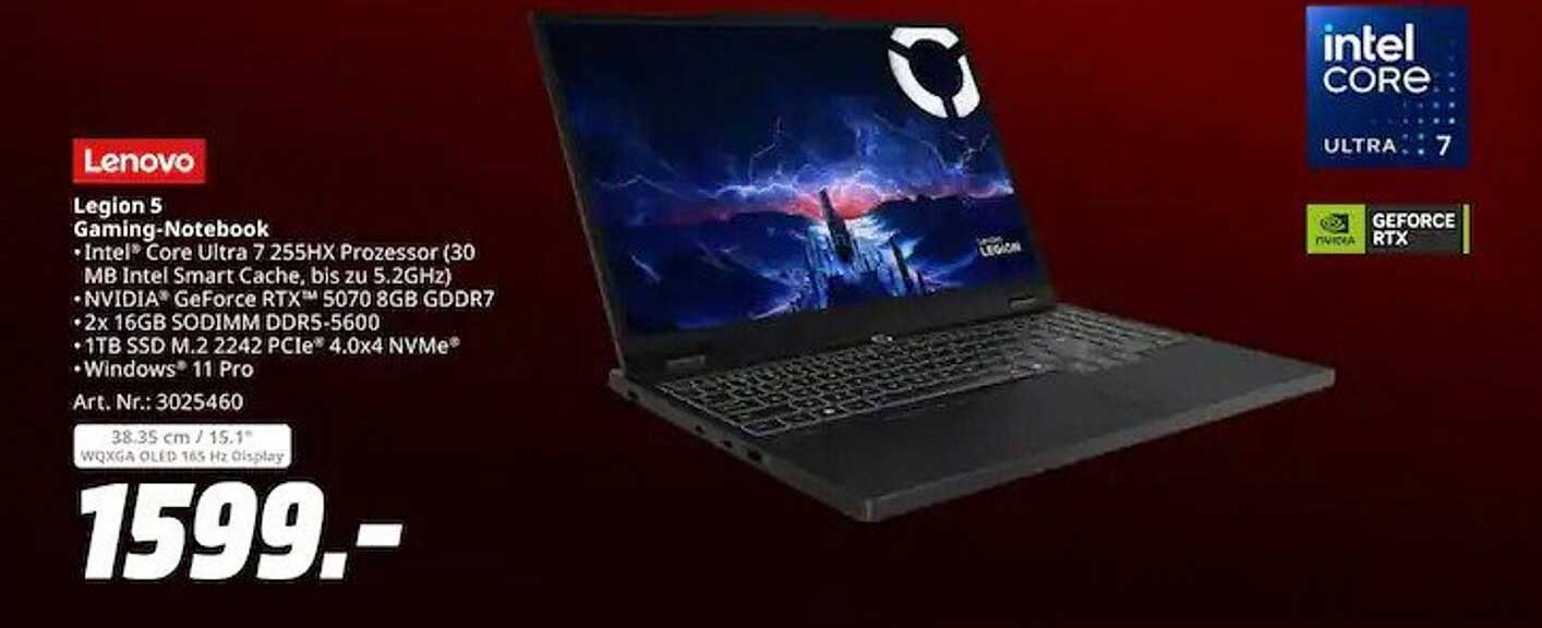Lenovo Legion 5 Gaming-Notebook Angebot bei MediaMarkt - ProspektGuru.de