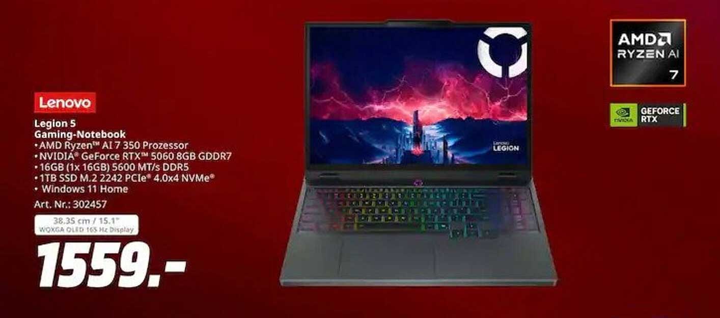 Lenovo Legion 5 Gaming-Notebook Angebot bei MediaMarkt - ProspektGuru.de