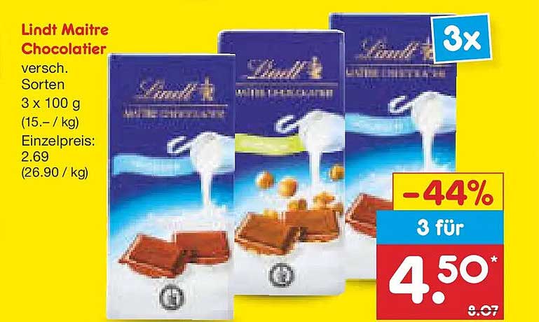 Lindt Maitre Chocolatier Versch. Sorten 3 X 100 G Angebot bei Netto ...