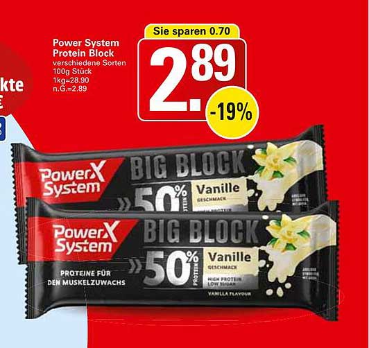 Power System Big Block 50% Protein 100 G Versch. Sorten. Angebot bei ...