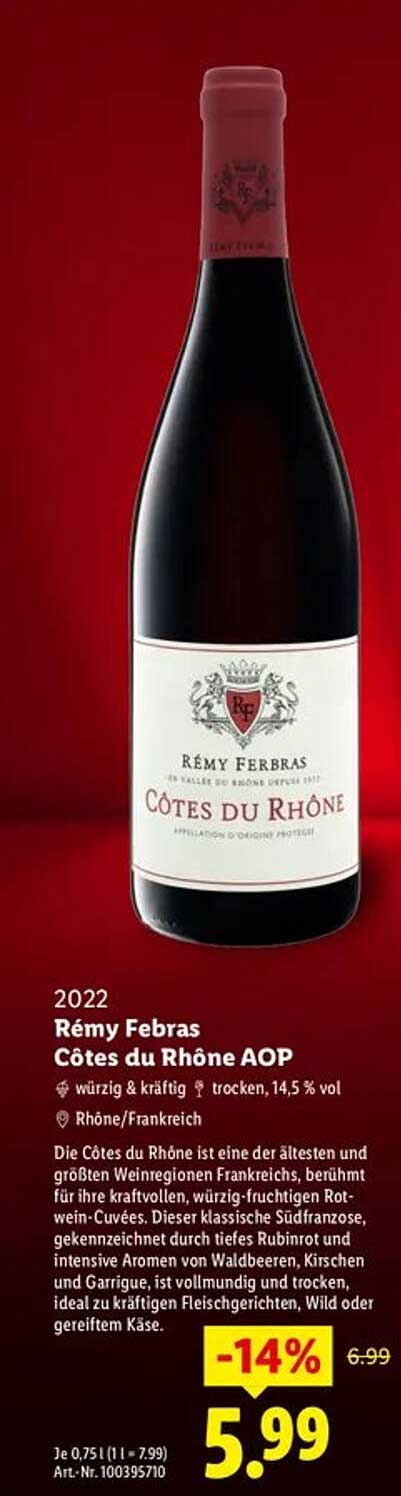 Rémy Febras Côtes Du Rhône Aop Angebot bei Lidl - ProspektGuru.de