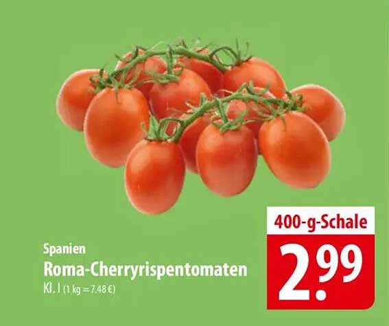 Roma-Cherry-Rispentomaten Angebot bei Famila Nord Ost - ProspektGuru.de
