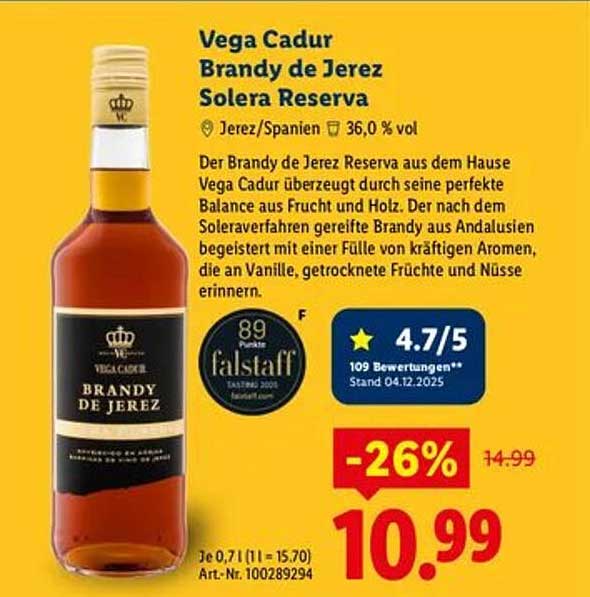 Vega Cadur Brandy De Jerez Solera Reserva Angebot bei Lidl ...