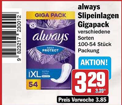 Always Slipeinlagen Gigapack Verschiedene Sorten 100-54 Stück Packung ...