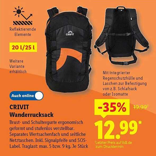 Crivit Wanderrucksack Angebot bei Lidl - ProspektGuru.de