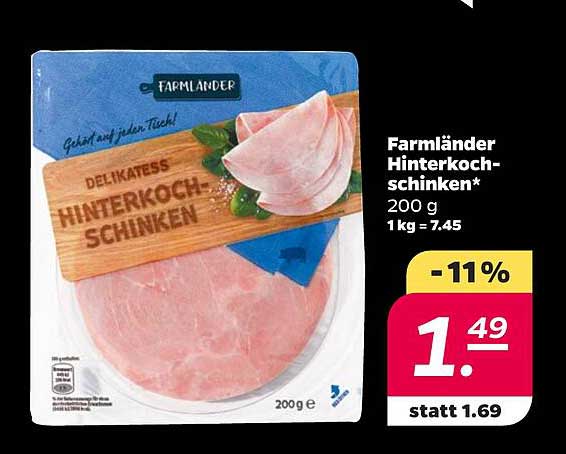 Farmländer Hinterkoch-Schinken* 200 G Angebot bei NETTO - ProspektGuru.de