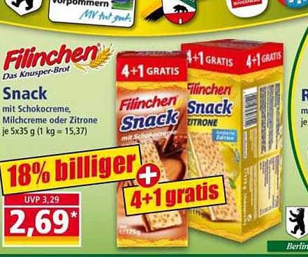 Filinchen Snack Mit Schokocreme, Milchcreme Oder Zitrone Angebot bei ...