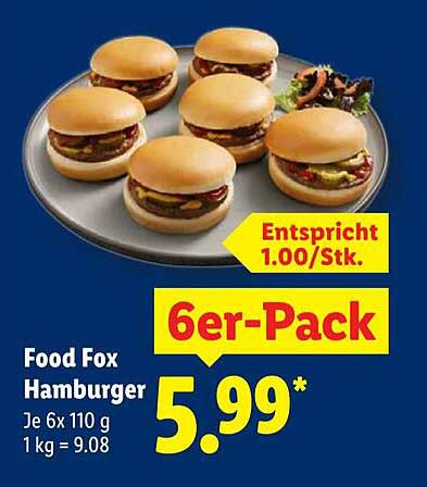 Food Fox Hamburger 6Er-Pack Angebot bei Lidl - ProspektGuru.de