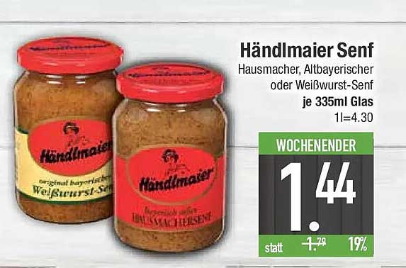 Händlmaier Senf Hausmacher, Altbayerischer Oder Weißwurst-Senf Je 335Ml ...