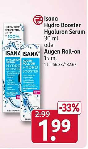 Isana Hydro Booster Hyaluron Serum 30 Ml Oder Augen Roll-On 15 Ml ...