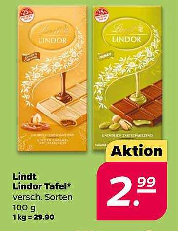Lindt Lindor Tafel* Versch. Sorten 100 G Angebot bei NETTO ...