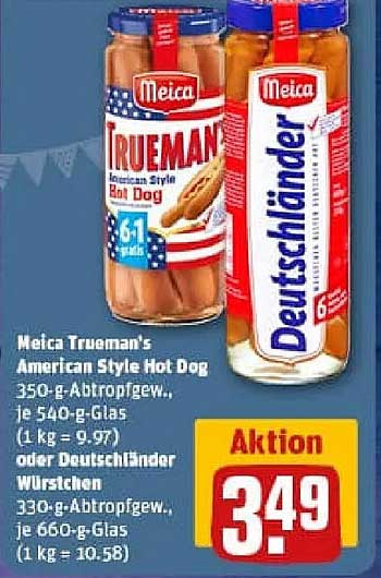 Meica Trueman's American Style Hot Dog 350-G-Glas Oder Deutschländer ...