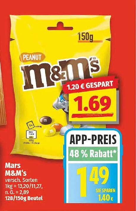 Mars M&M's Peanut 150G Angebot bei E-Center - ProspektGuru.de