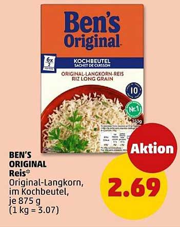 Ben's Original Reis* Original-Langkorn, Im Kochbeutel, Je 875 G Angebot ...