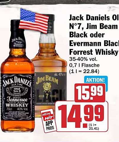 Jack Daniels Ol N°7, Jim Beam Black Oder Evermann Black Forrest Whisky ...