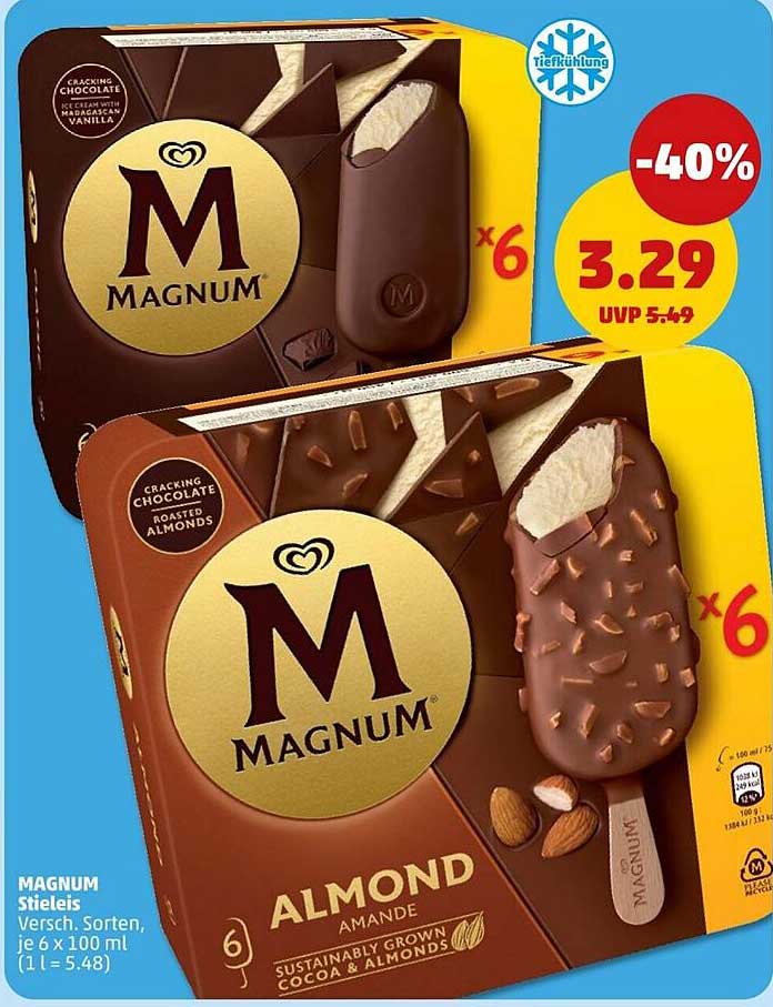 Magnum Stieleis Versch. Sorten, Je 6 X 100 Ml Angebot bei Penny ...