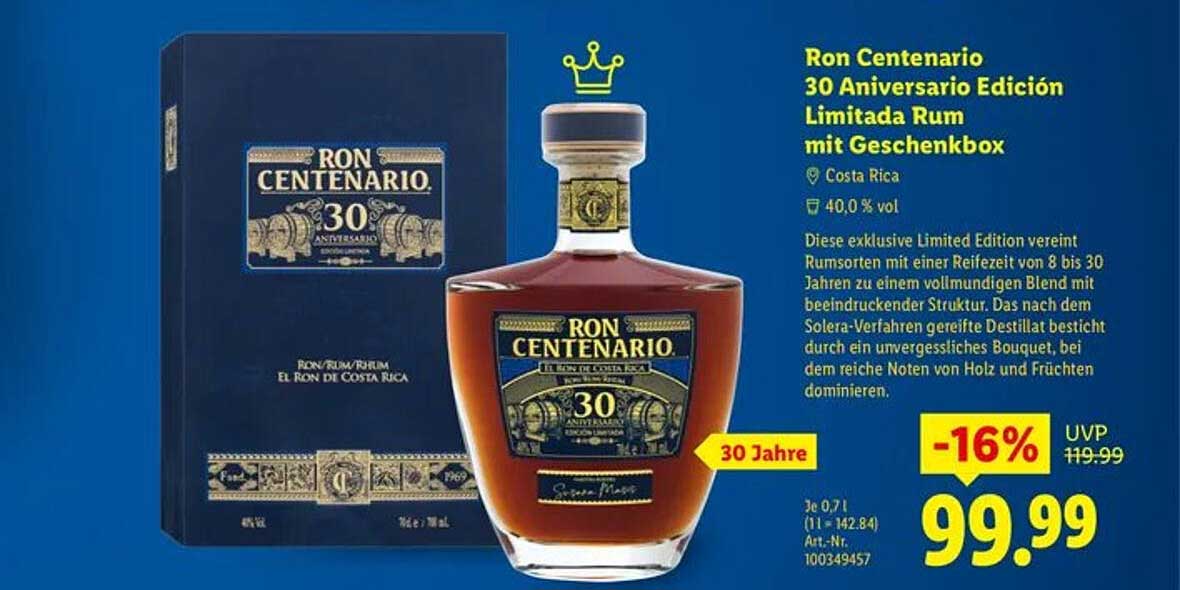 Ron Centenario 30 Aniversario Edición Limitada Rum Mit Geschenkbox ...