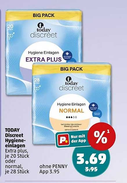 Today Discreet Hygiene-Einlagen Extra Plus, Je 20 Stück Oder Normal, Je ...