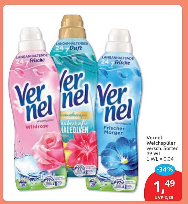Vernel Weichspüler Versch. Sorten 39 Wl Angebot bei Budni - ProspektGuru.de