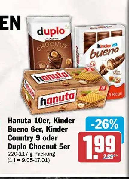 Hanuta 10Er, Kinder Bueno 6Er, Kinder Country 9 Oder Duplo Chocnut 5Er ...