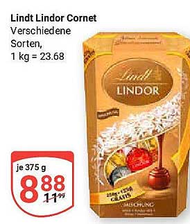 Lindt Lindor Cornet – Verschiedene Sorten, 375 G Angebot bei Globus ...