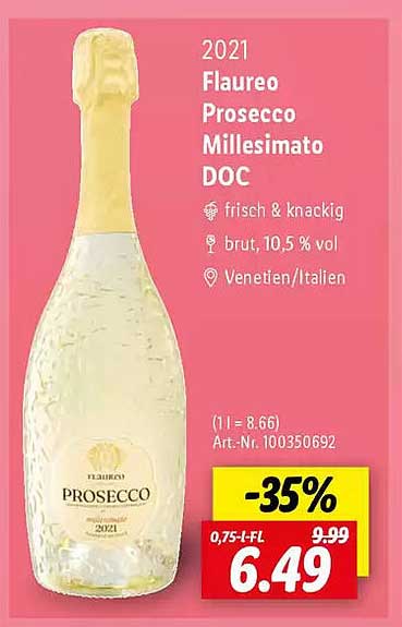 Flaureo Prosecco Millesimato Doc Angebot bei Lidl - ProspektGuru.de