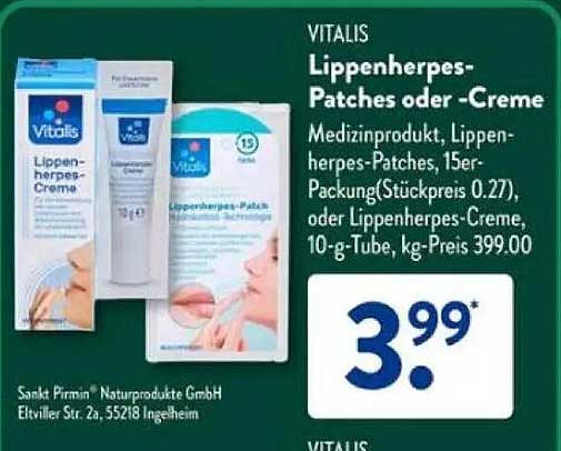 Lippenherpes-Patches Oder -Creme Angebot bei Aldi Süd