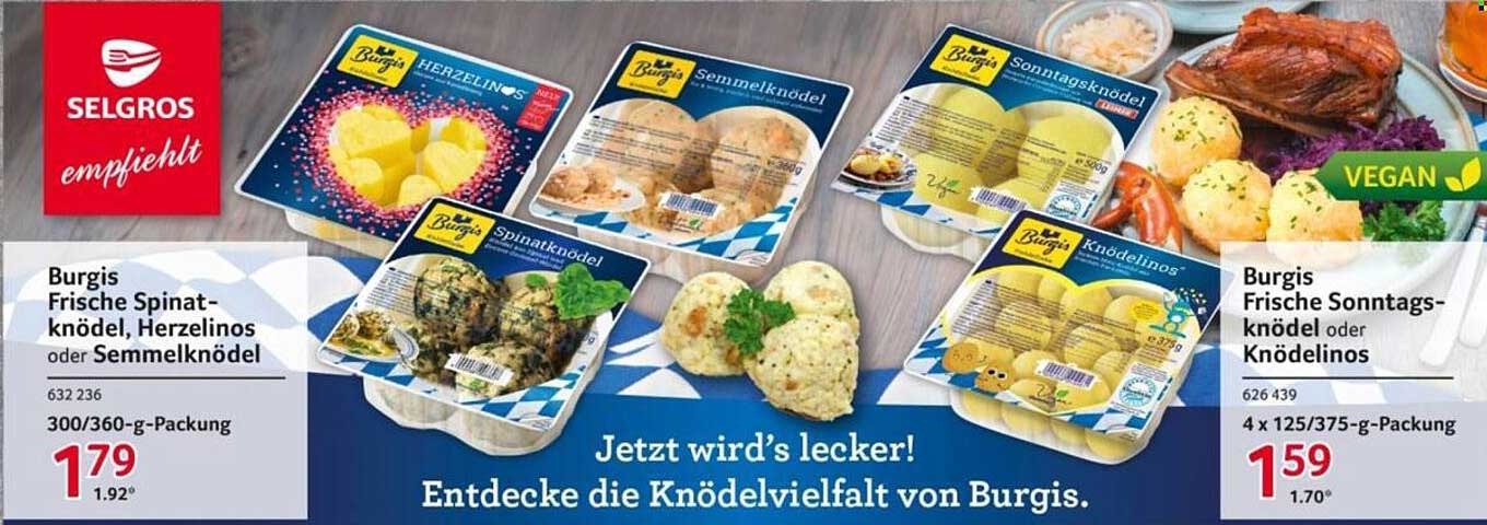Burgis Frische Spinat- Knödel, Herzelinos Oder Semmelknödel Angebot bei ...