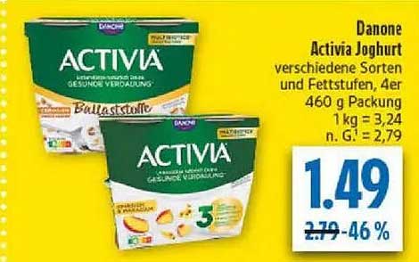 Danone Activia Joghurt Verschiedene Sorten Und Fettstufen, 4Er 460 G ...
