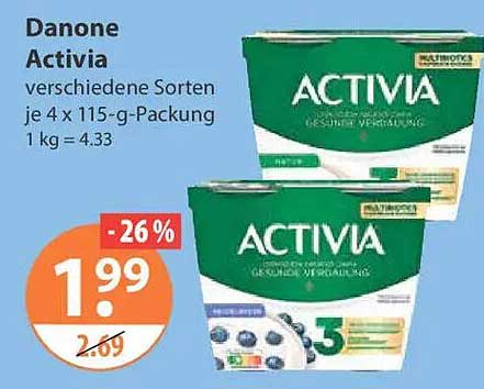Danone Activia Verschiedene Sorten Je 4 X 115-G-Packung Angebot bei V ...