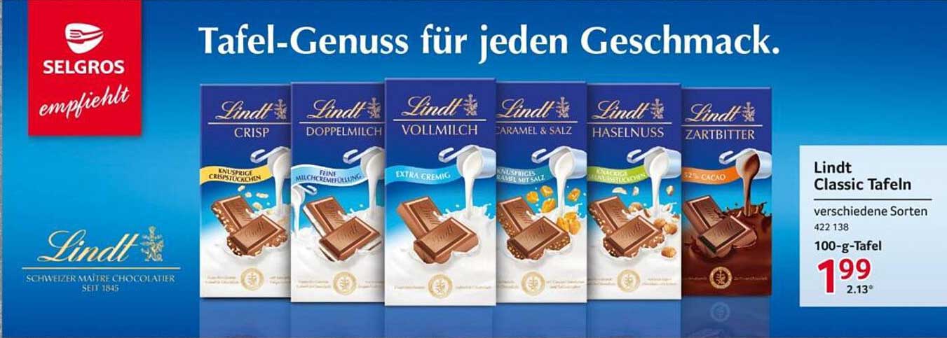 Lindt Classic Tafeln Verschiedene Sorten 422 138 Angebot bei Selgros ...