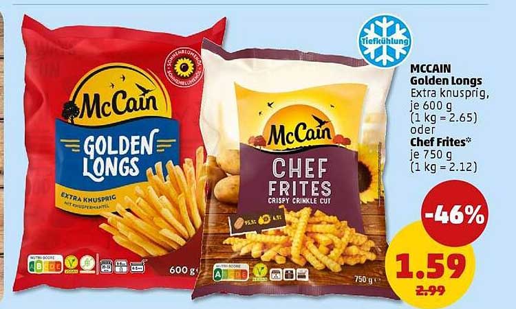 Mccain Golden Longs Tiefgefroren, Je 600-G-Btl. Oder Chef Frites ...