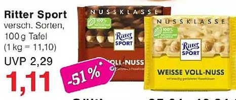 Ritter Sport Nussklasse Versch. Sorten 100 G Angebot bei Budni ...