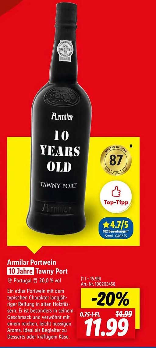 Armilar Portwein 10 Jahre Tawny Port Angebot bei Lidl