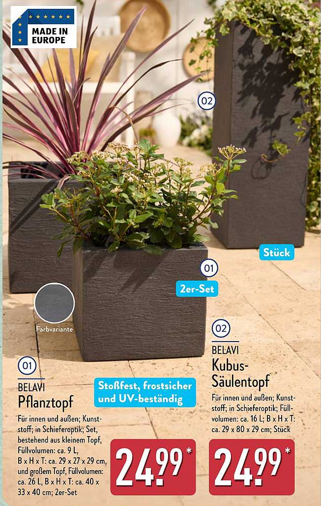 Belavi Pflanztopf Belavi Kubus-Säulentopf Angebot bei Aldi Nord ...