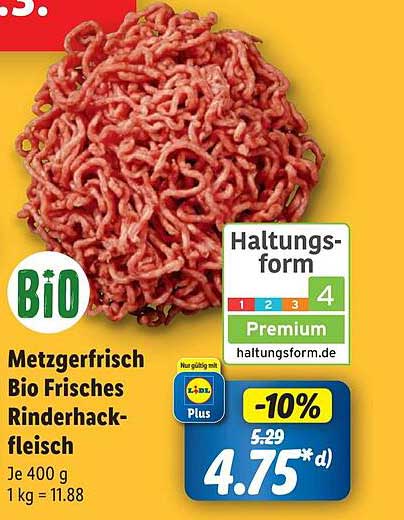 Metzgerfrisch Bio Frisches Rinderhackfleisch Angebot bei Lidl