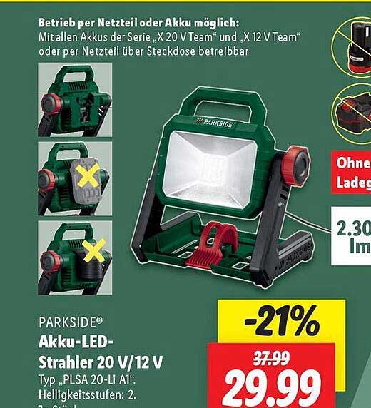 Parkside® Akku-Led-Strahler 20 V/12 V Angebot bei Lidl