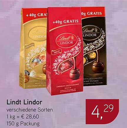 Lindt Lindor Verschiedene Sorten Angebot bei Dornseifer - ProspektGuru.de