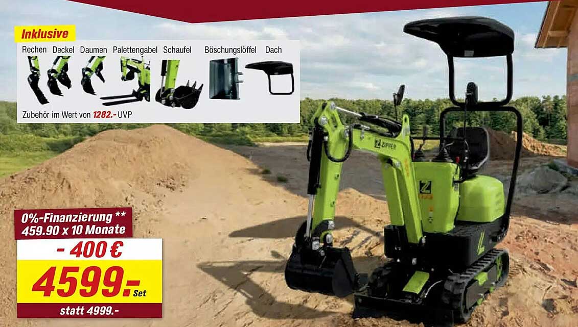 Zipper Minibagger Zi-Ebg 801 Angebot bei toom Baumarkt - ProspektGuru.de