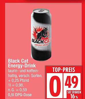 Black Cat Energy-Drink 0,5L Dpg-Dose Angebot bei Edeka