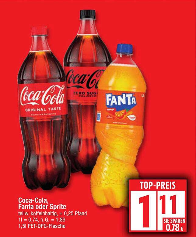 Coca-Cola, Fanta Oder Sprite - 1,5L Pet-Dpg-Flasche Angebot bei Edeka