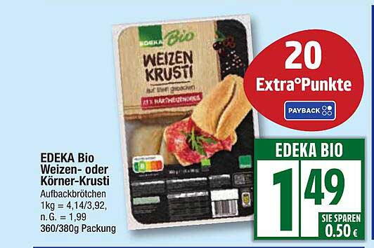 Edeka Bio Weizen- Oder Körner-Krusti Aufbackbrötchen Angebot bei Edeka