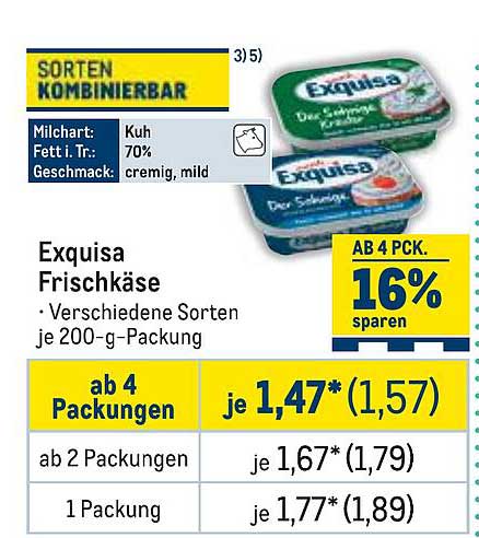 Exquisa Frischkäse – Verschiedene Sorten Je 200-G-Packung Angebot bei ...