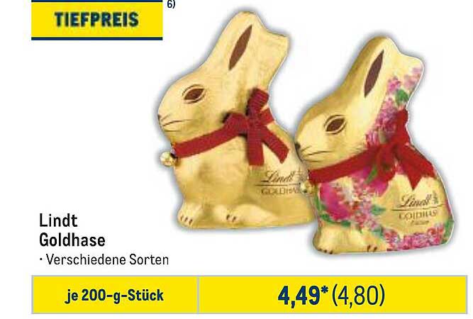 Lindt Goldhase - Verschiedene Sorten Angebot bei METRO - ProspektGuru.de